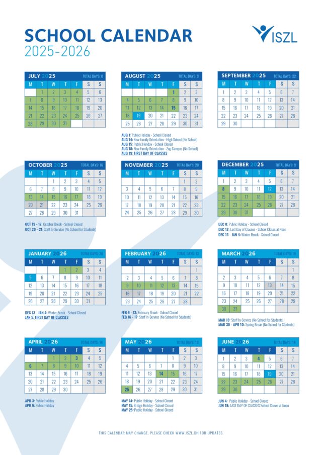 Term Dates | Calendar | International School of Zug & Luzern